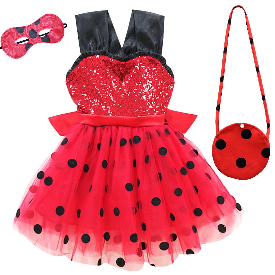 Girls Ladybug Costume Tutu Dress Halloween Christmas Fancy Dress Outfit ...