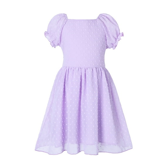 Girls Lavender Puff Sleeve Chiffon Dress with Bow, Easter Flower Girl ...