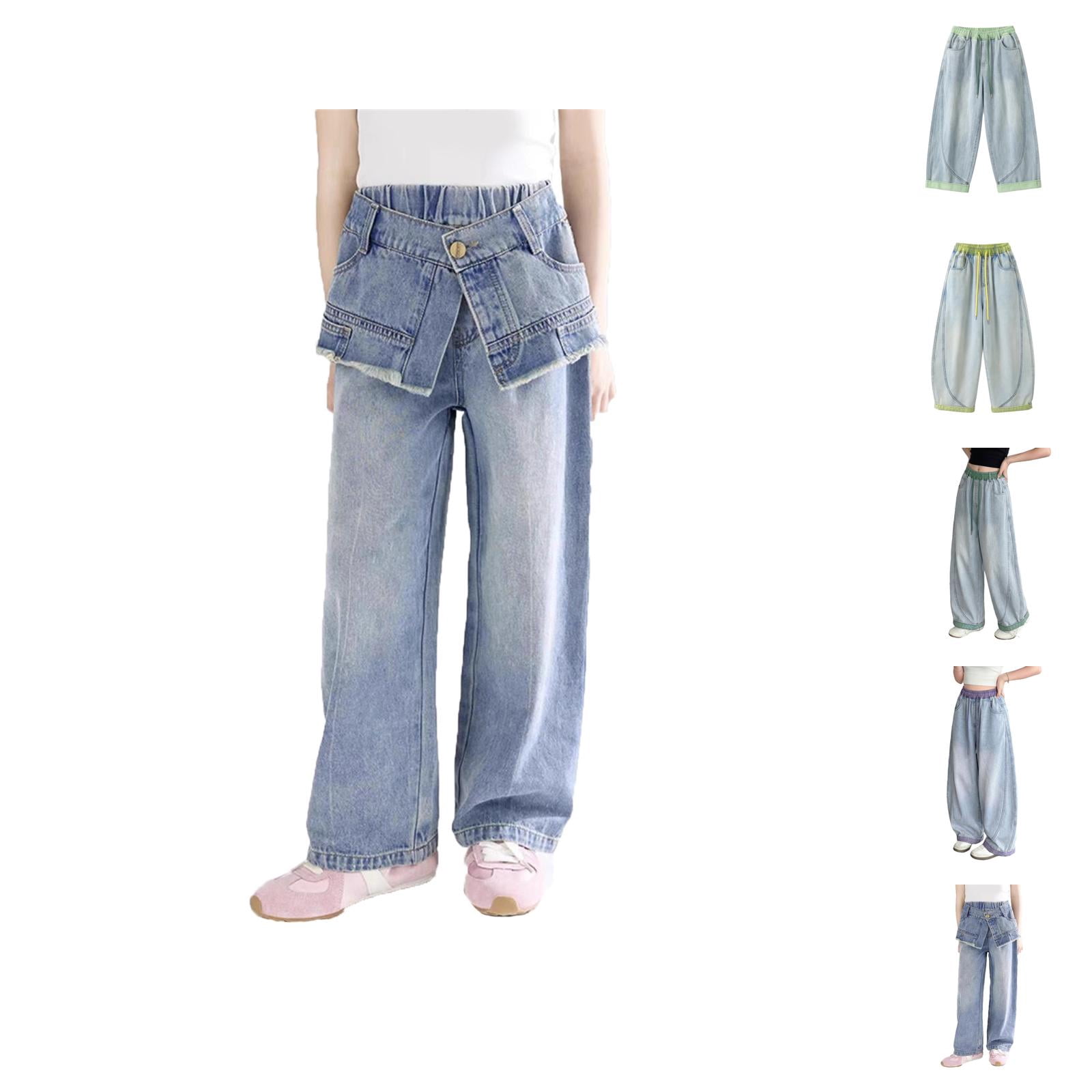 Girls Layered Denim Pants With Faux Skirt Design Soft Jeans For Casual ...