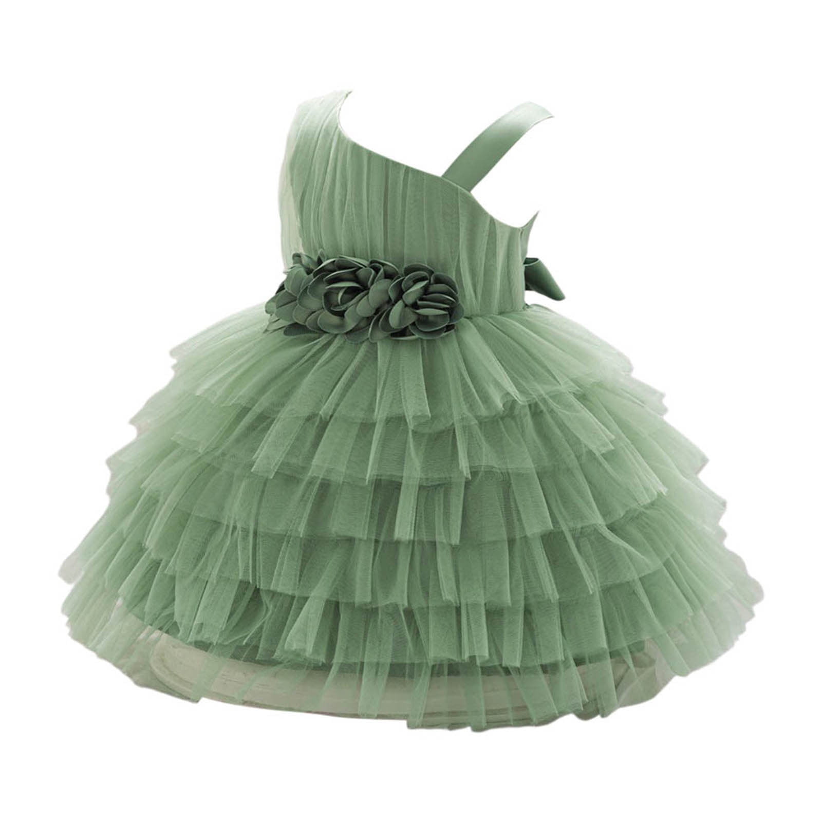 Girls Layered Ruffle Tulle Flower Party Dress, Sleeveless Tutu Gown for ...