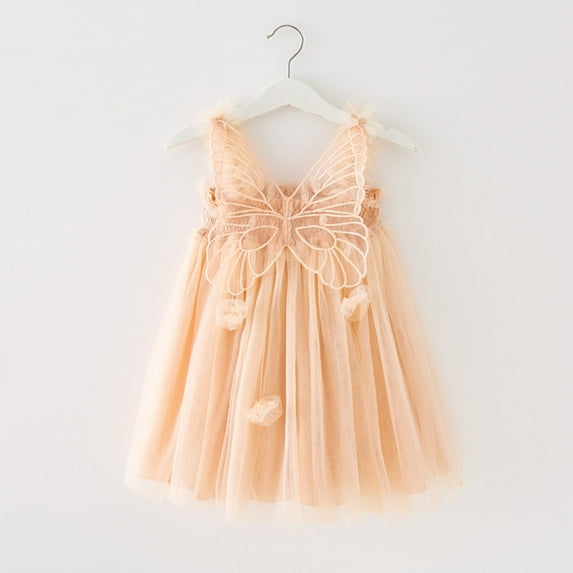 Girls Layered Tulle Dress A-Line Beige Dresses for Girls Sleeveless ...