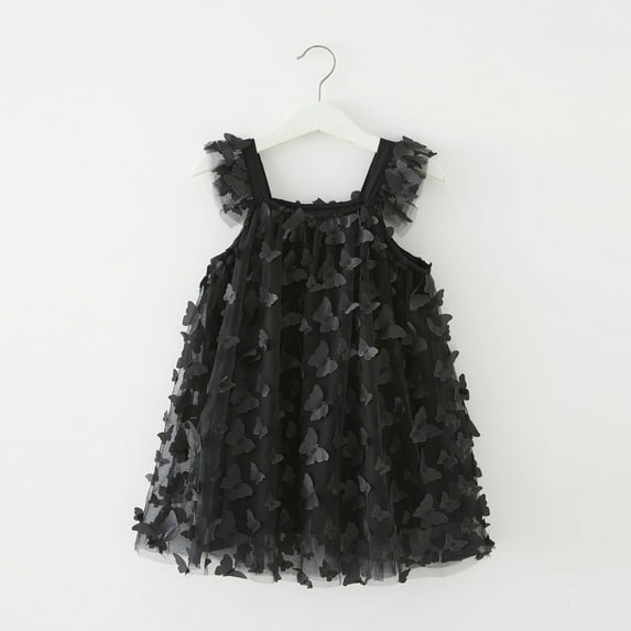 Girls Layered Tulle Dress A-Line Black Dress Girls Sleeveless Princess ...