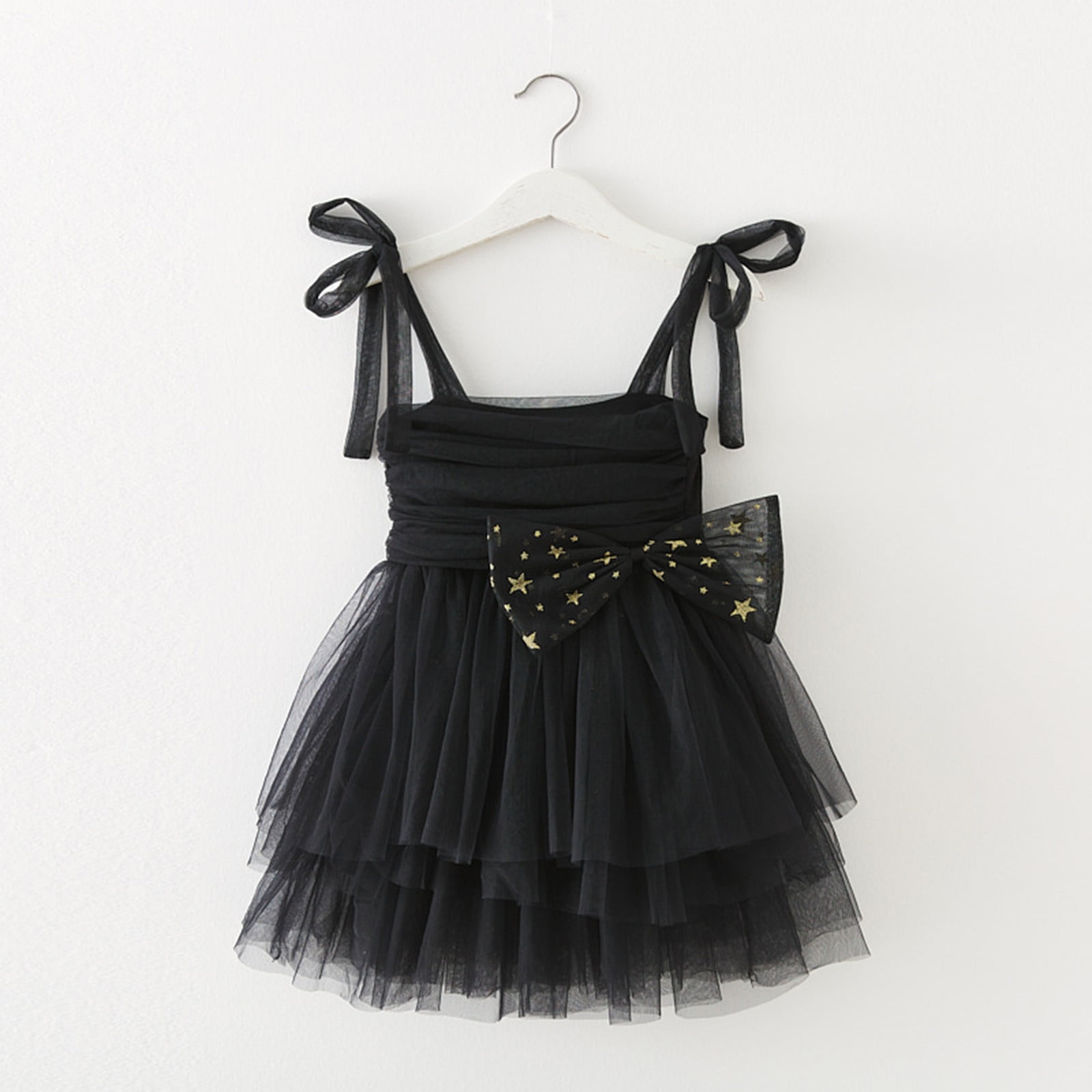 Girls Layered Tulle Dress A-Line Flower Girl Dress Black Sleeveless ...