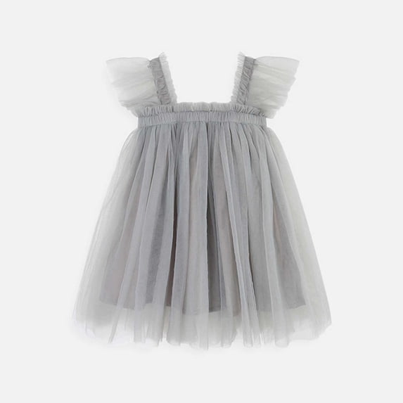 Girls Layered Tulle Dress A-Line Flower Girl Dress Grey Sleeveless ...