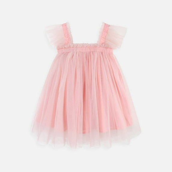 Girls Layered Tulle Dress A-Line Pink Sleeveless Princess Tutu Dress ...