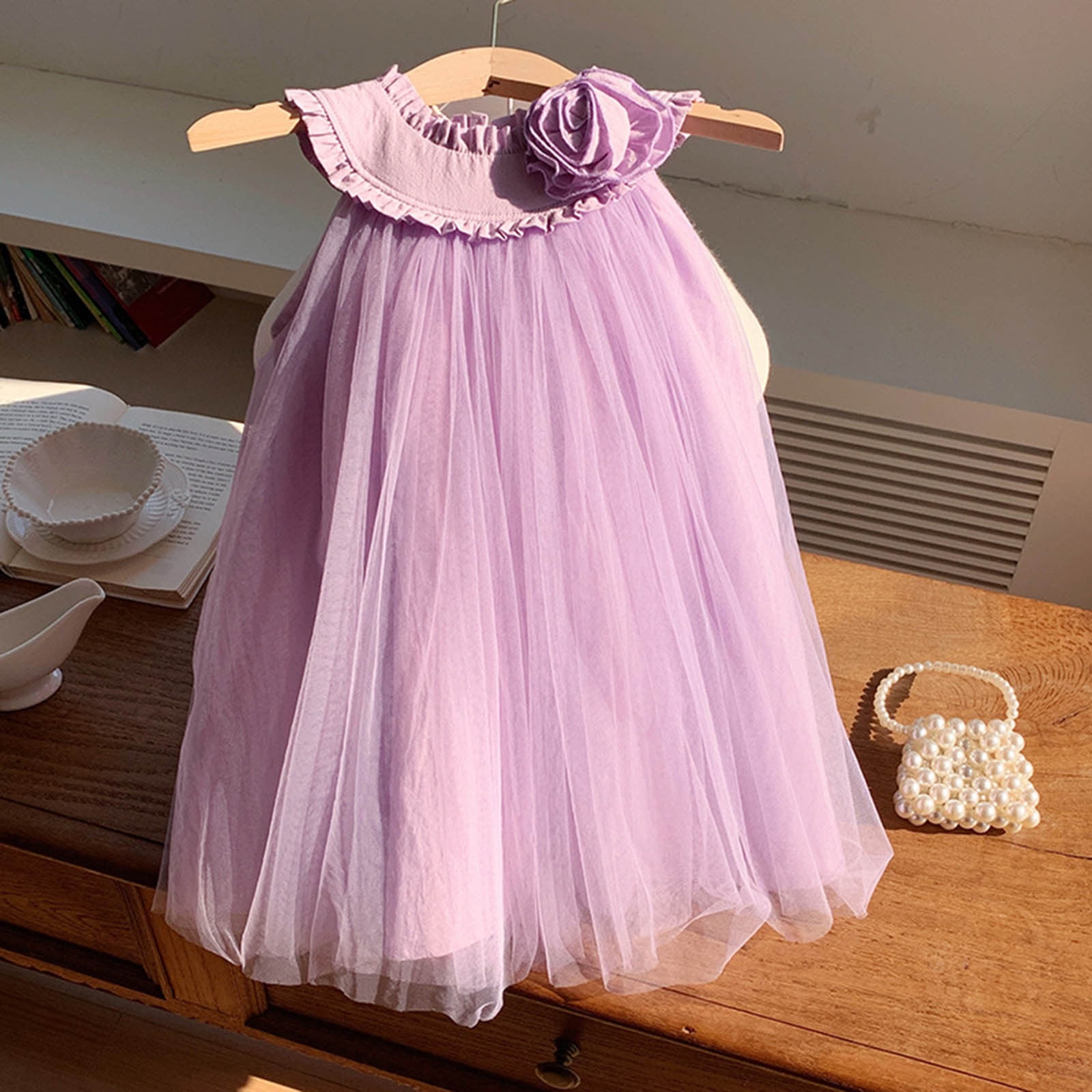 Girls Layered Tulle Dress A-Line Purple Dresses for Girls Sleeveless ...
