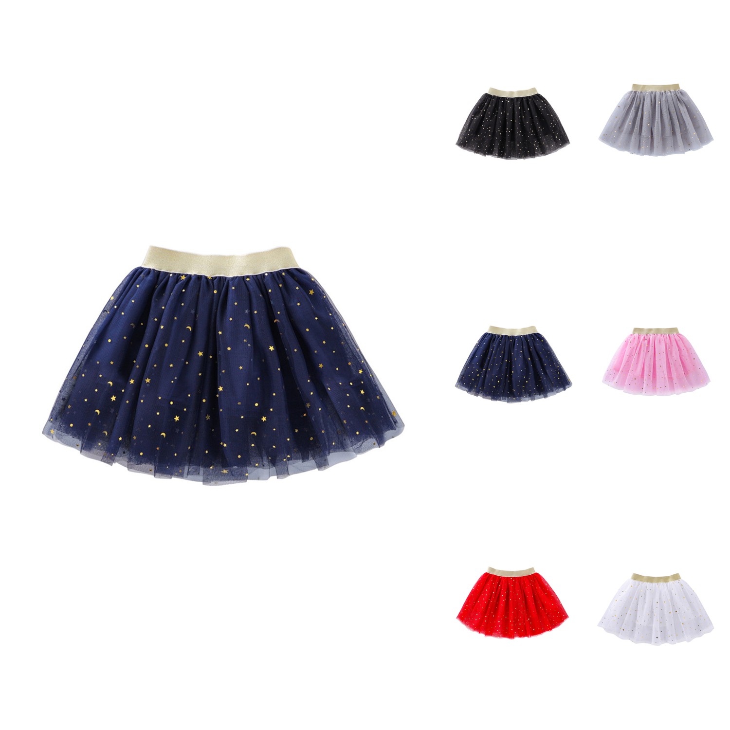 Girls' Layered Tulle Tutu Skirt with Glitter Star Print & Sequins ...