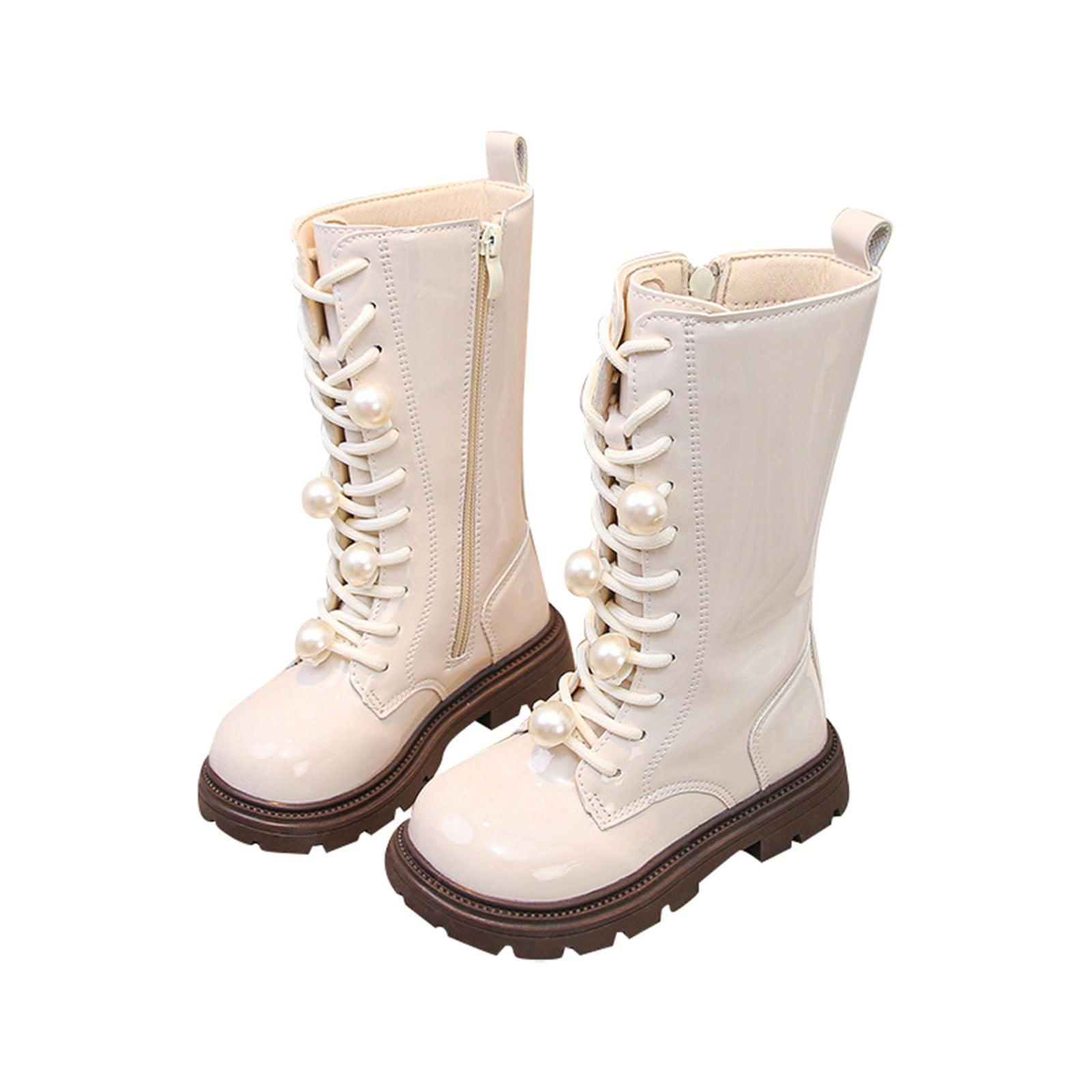 Girls Leather Lace Up Knee High Boots with Side Zipper Fashion ...