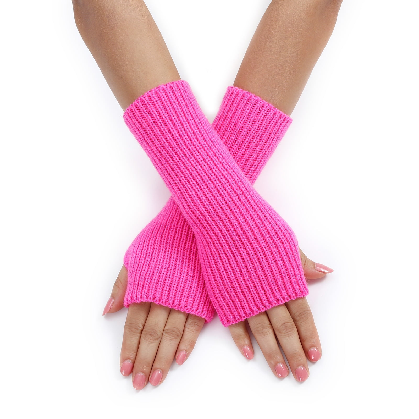Girls Lengthen Wrist Gloves Crochet Fingerless Gloves Half Finger Keep ...