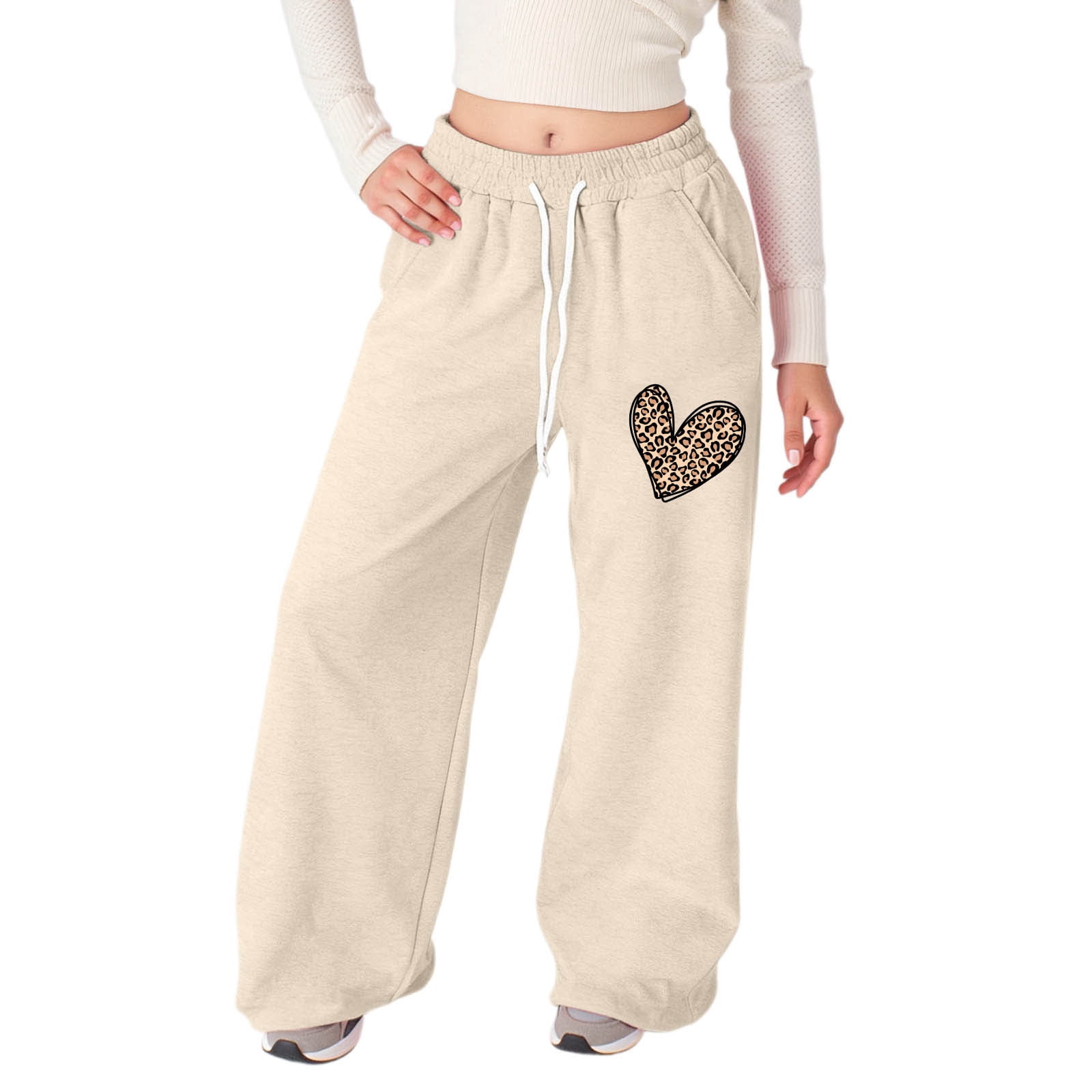 Girls Leopard HEART Print Sweatpants Joggers Sweat Pants Cute Baggy ...