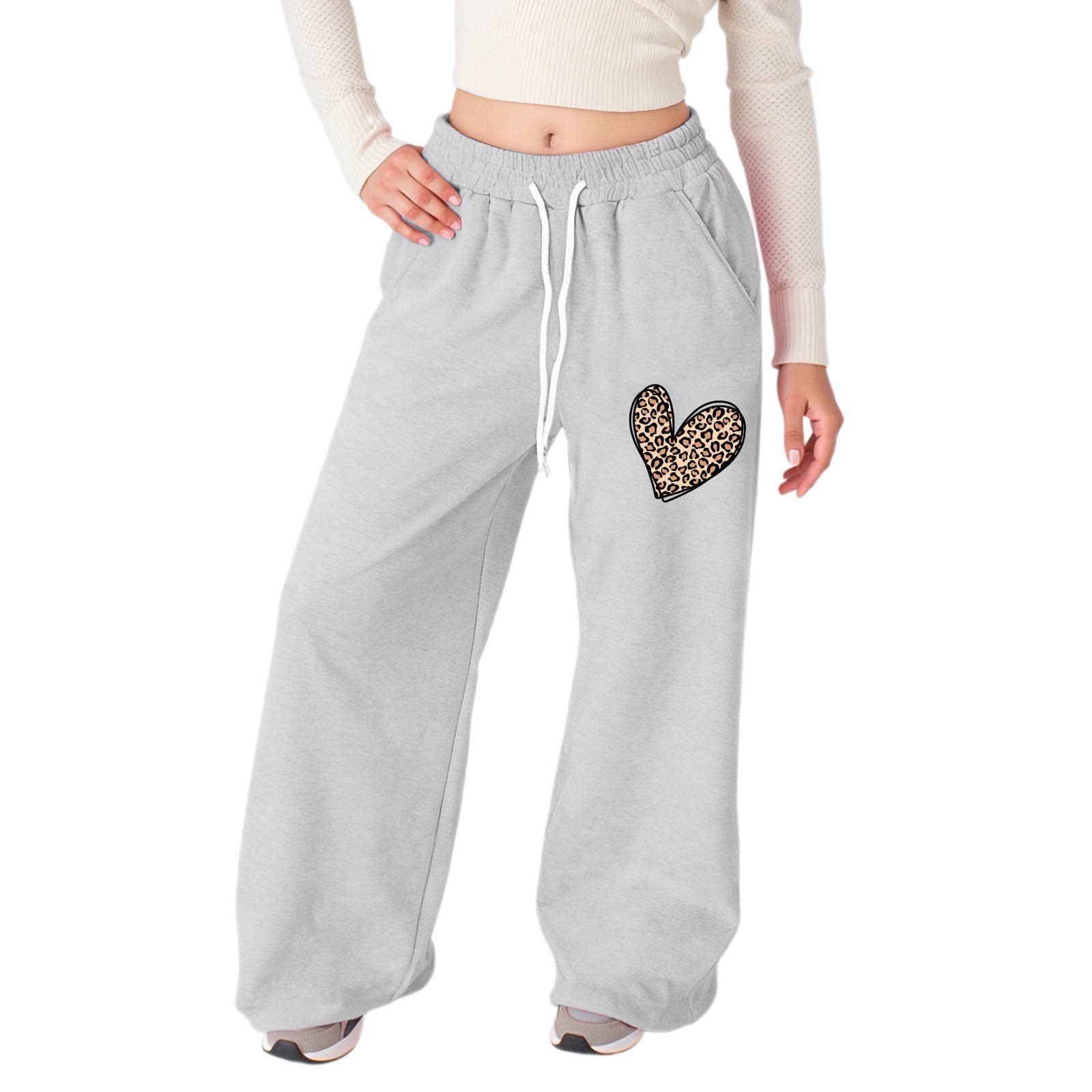Girls Leopard HEART Print Sweatpants Joggers Sweat Pants Cute Baggy ...