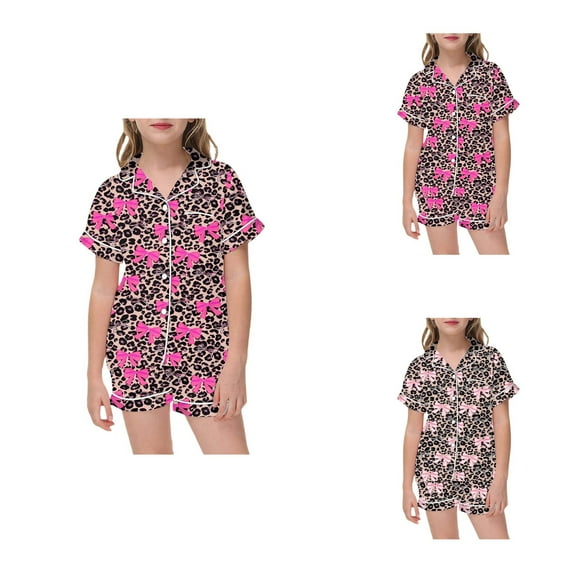 Girls Leopard Print Flannel Pajama Set Cozy Two Piece Loungewear With ...