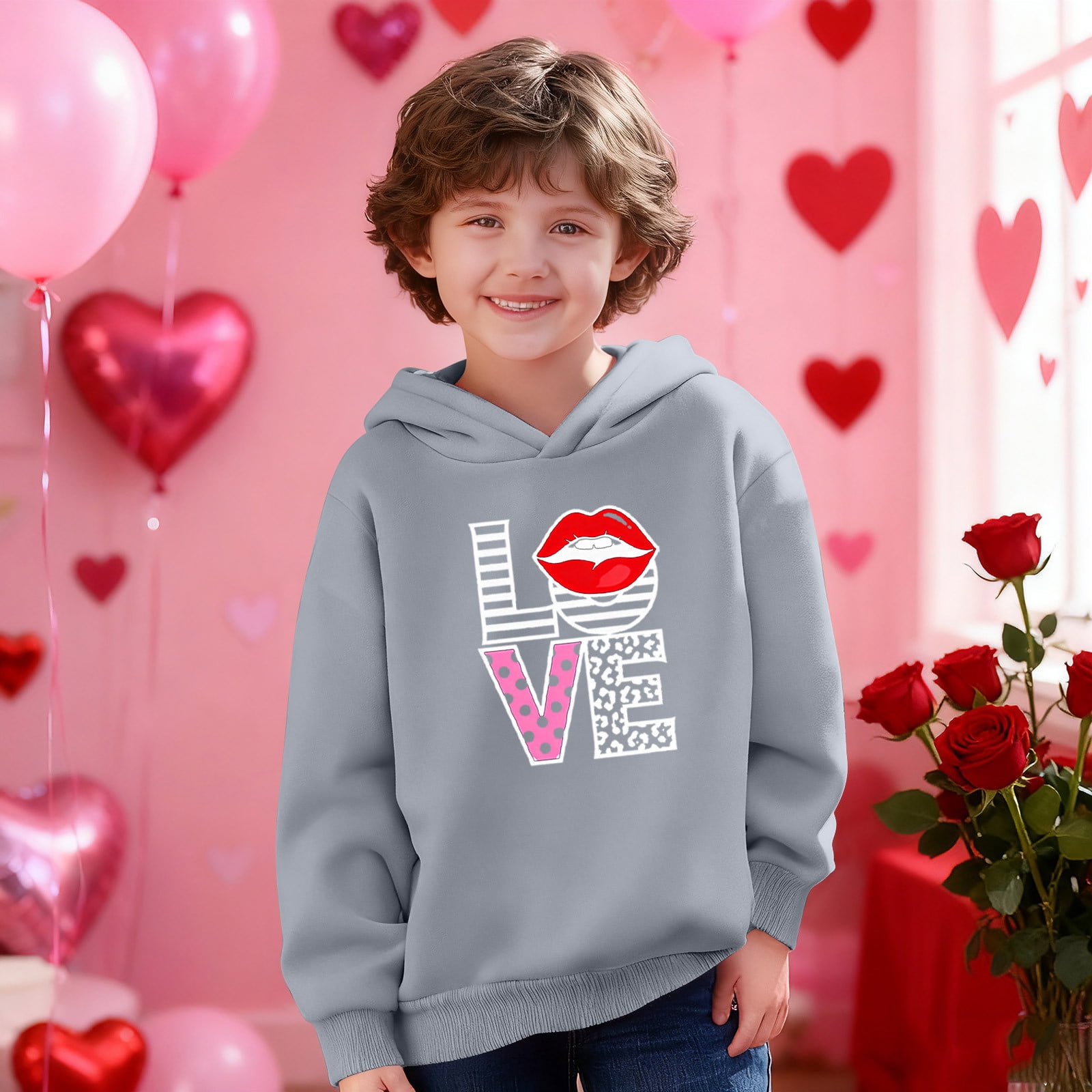 Girls Letter Print Hoodie Youth Oversized Graphic Pullover Gray ...