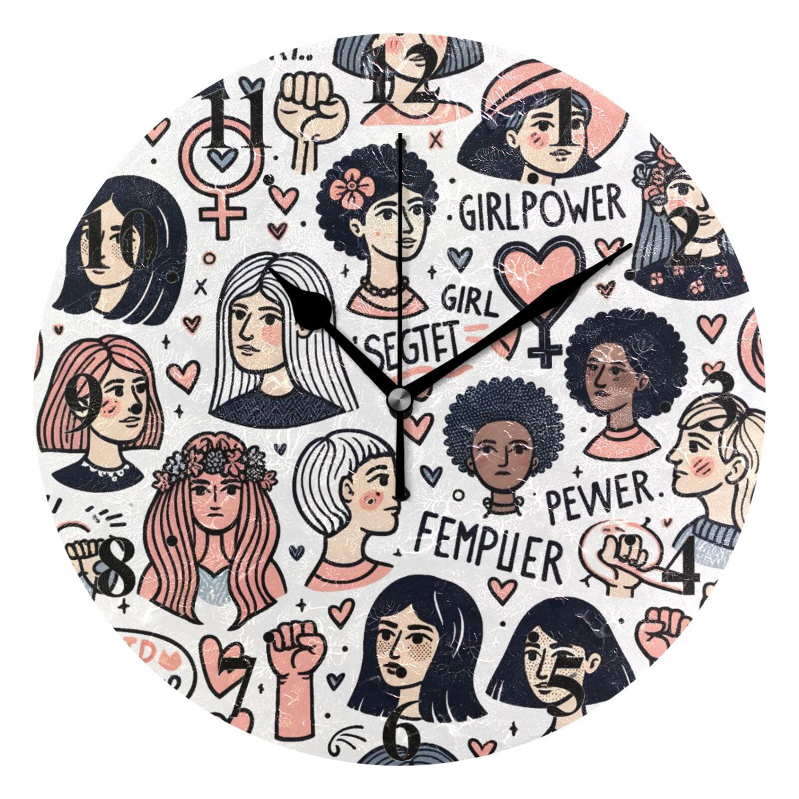 Girls Letters Black 10 inch Wall Clocks Non Ticking Easy to Read ...