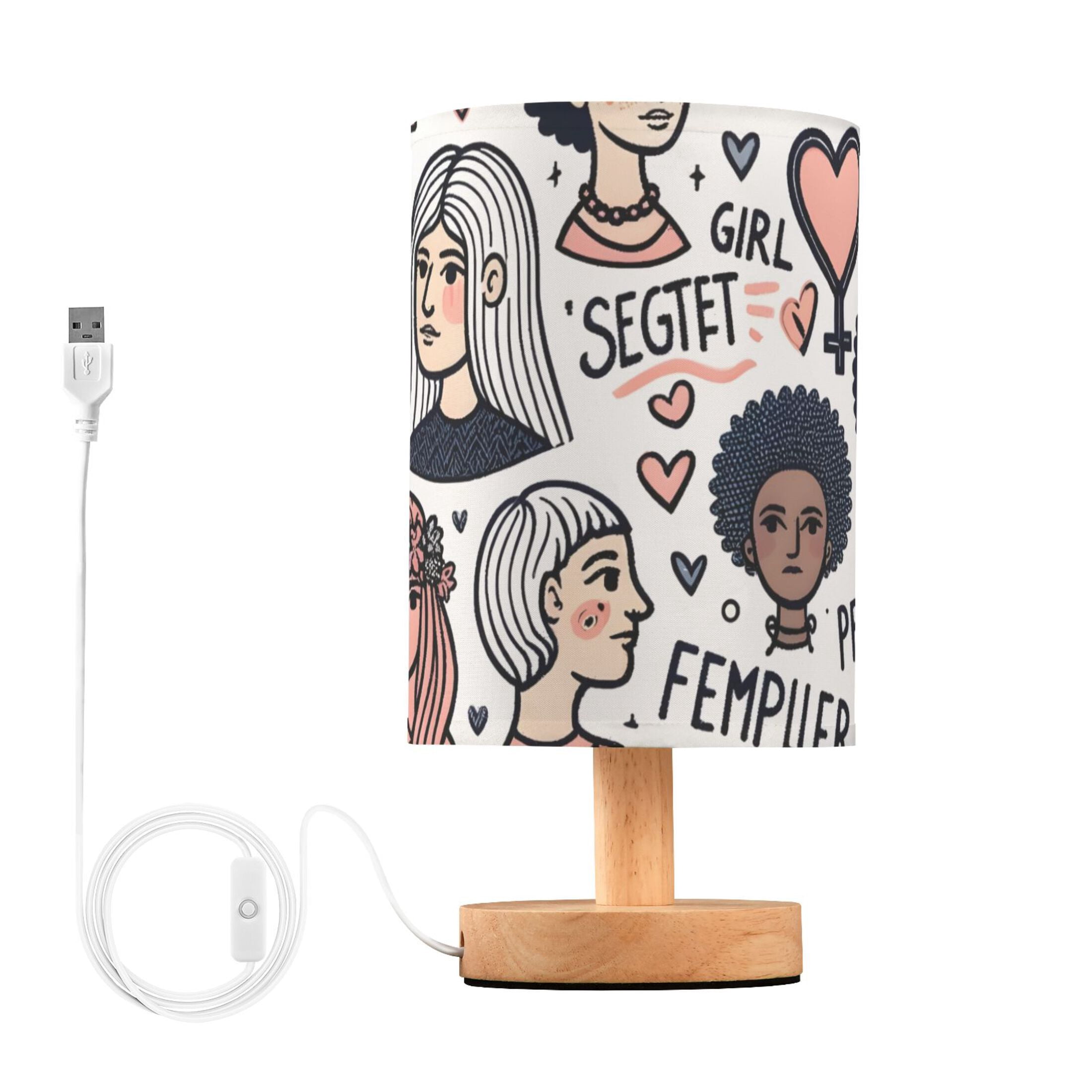 Girls Letters Table Lamp USB Bedside Desk Nightstand Lamp Printed Gifts ...
