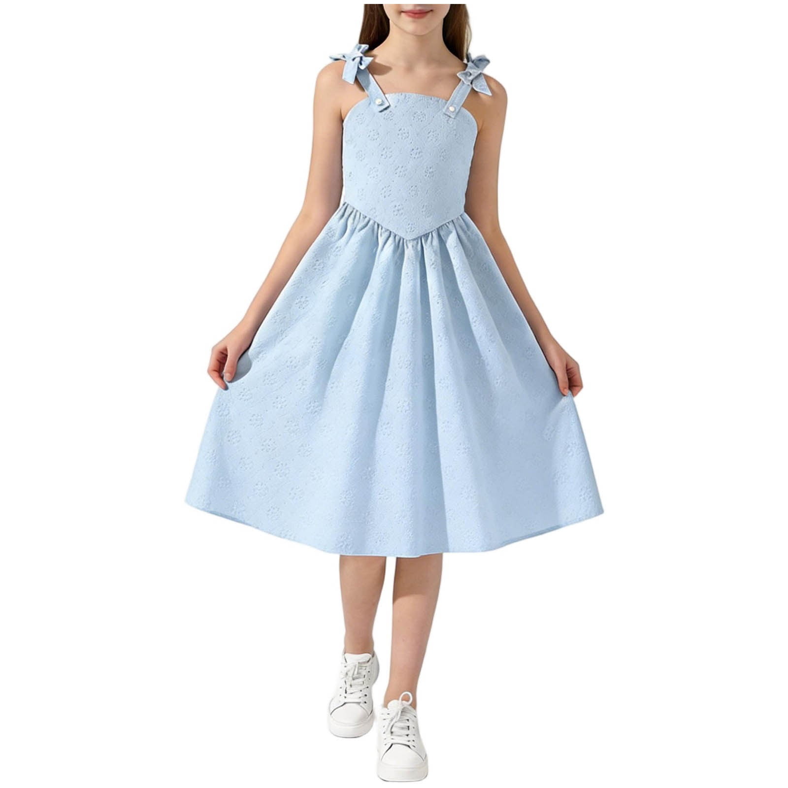 Girls Light Blue Floral Summer Party Dress with Adjustable Spaghetti ...