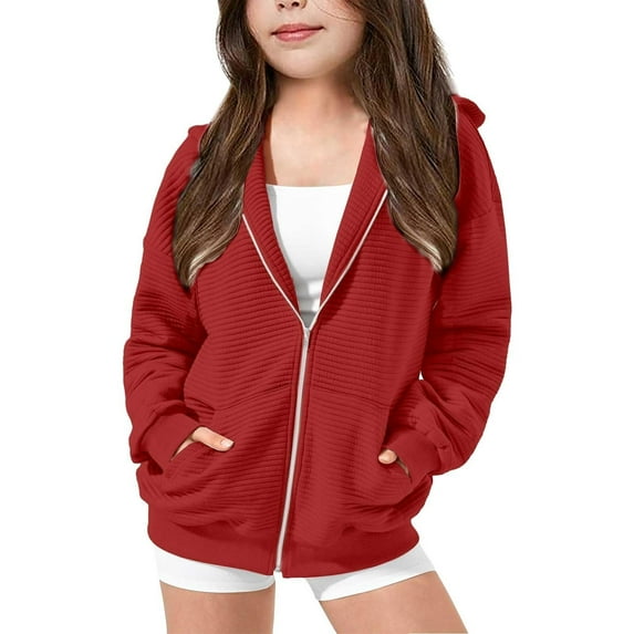 Girls Lightweight Hooded Zip Up Jacket Casual Outerwear Pullover Top ...