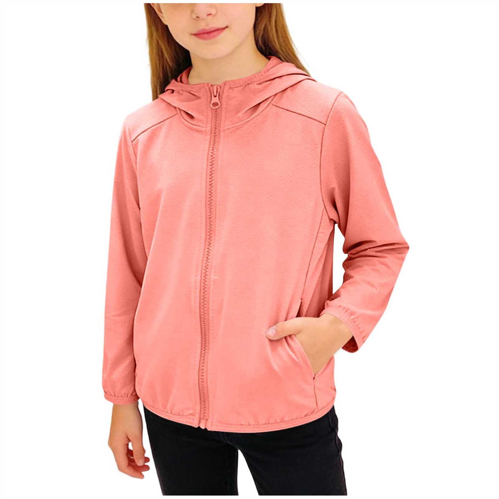 Girls Lightweight Jacket Pink Hooded Windbreaker, UPF Sun Protection ...