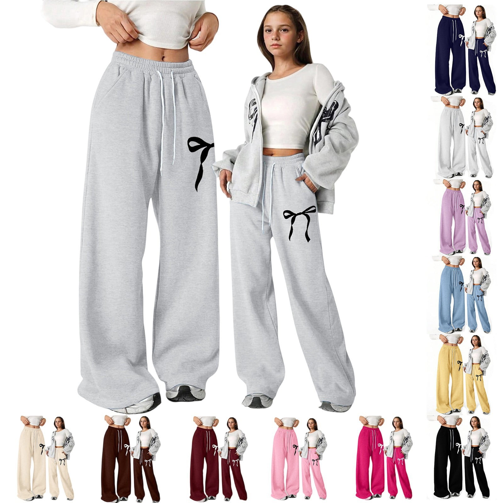 Girls Lightweight Straight Leg Athletic Pants With Pockets Bowknot ...