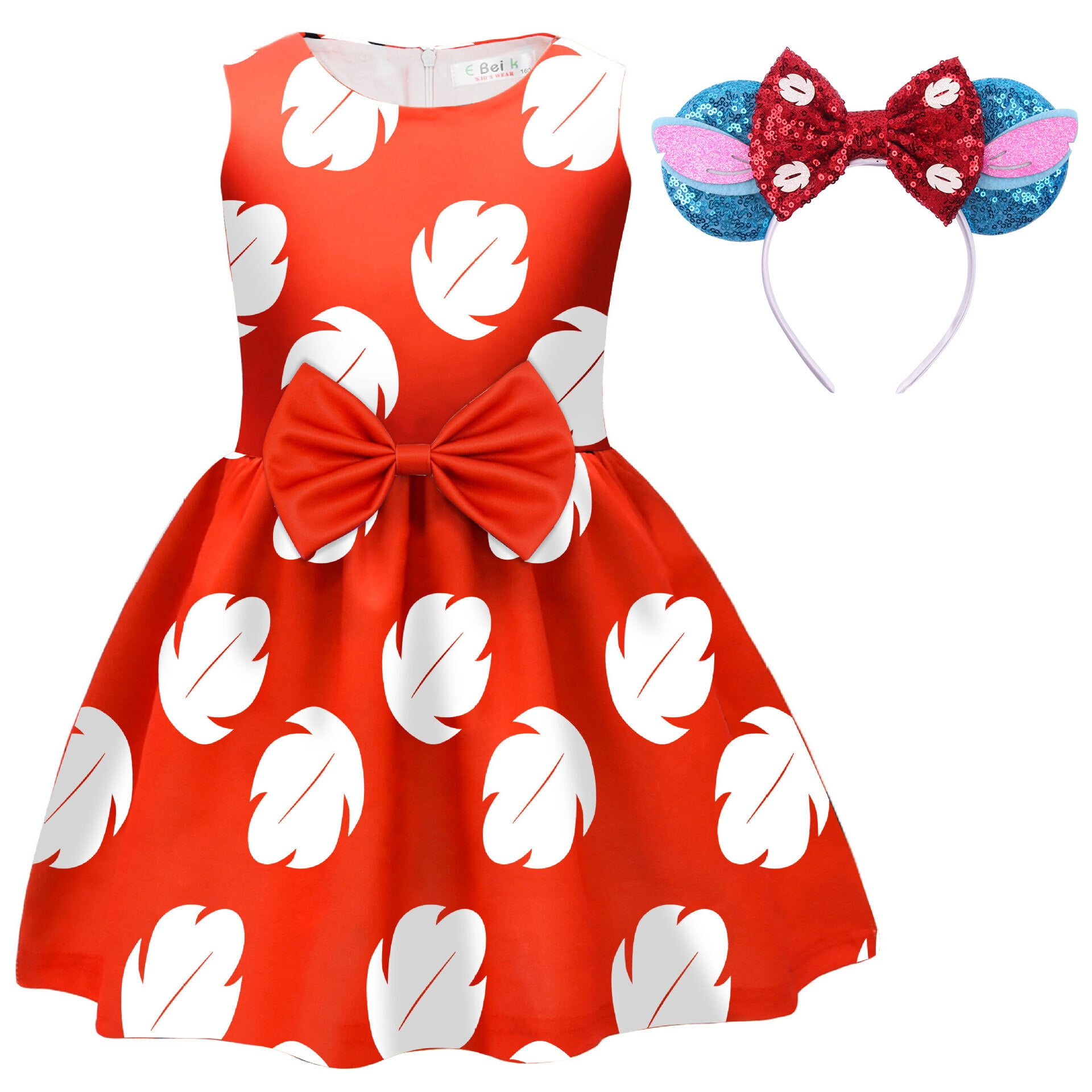 Girls Lilo Costume with Headband Halloween Red Leaf Fancy Cosplay Dress ...