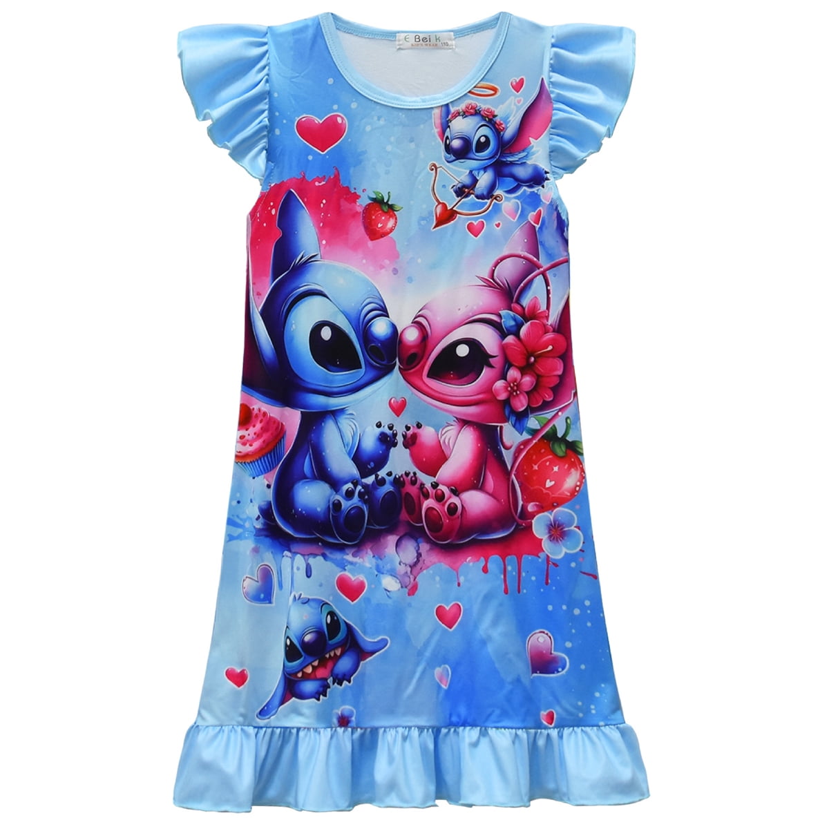 Girls Lilo&Stitch Movie Cartoon Graphic Nightgown Flying Sleeves Dress ...
