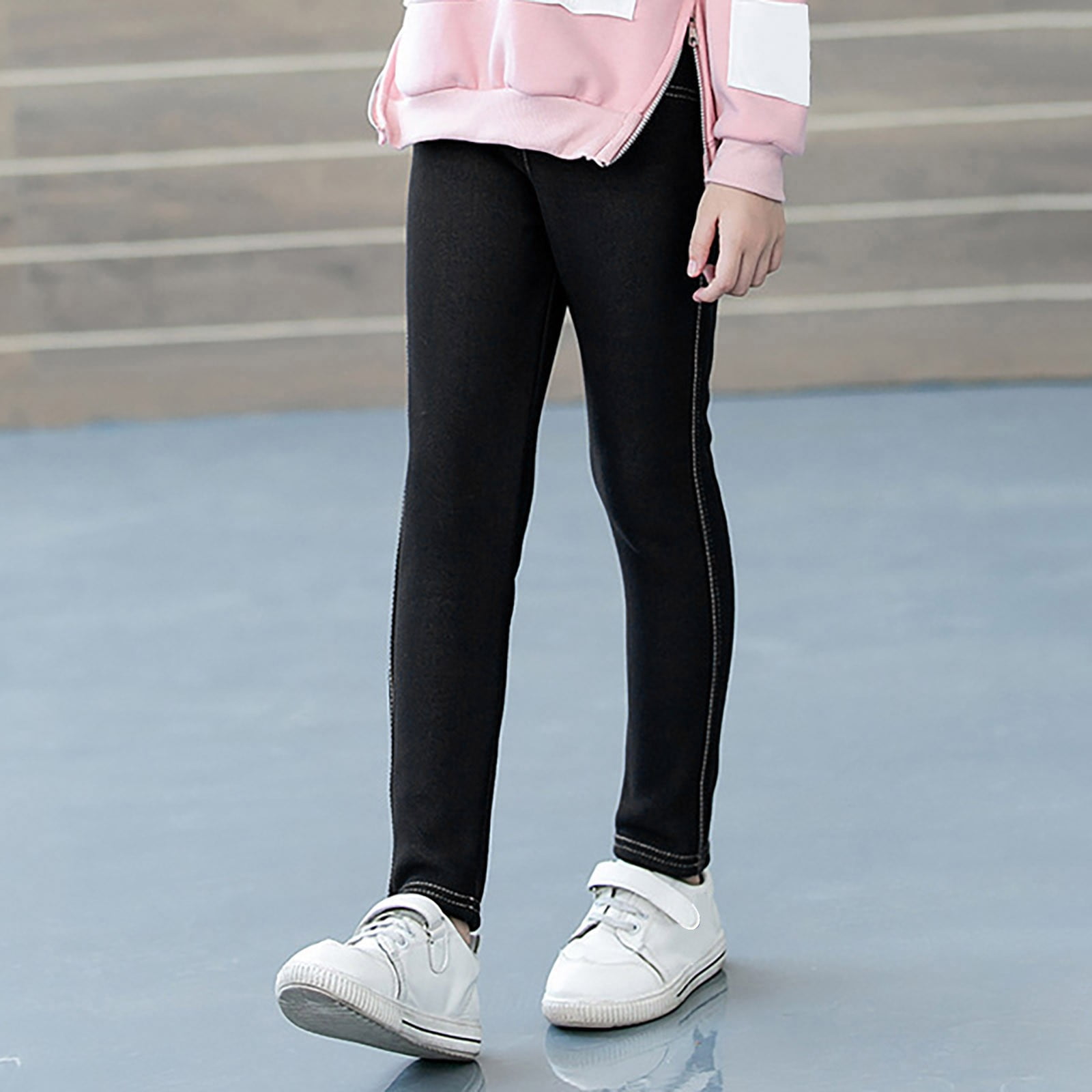 Girls Lined Skinny Denim Pants Winter Warm Stretch Casual Trousers For ...