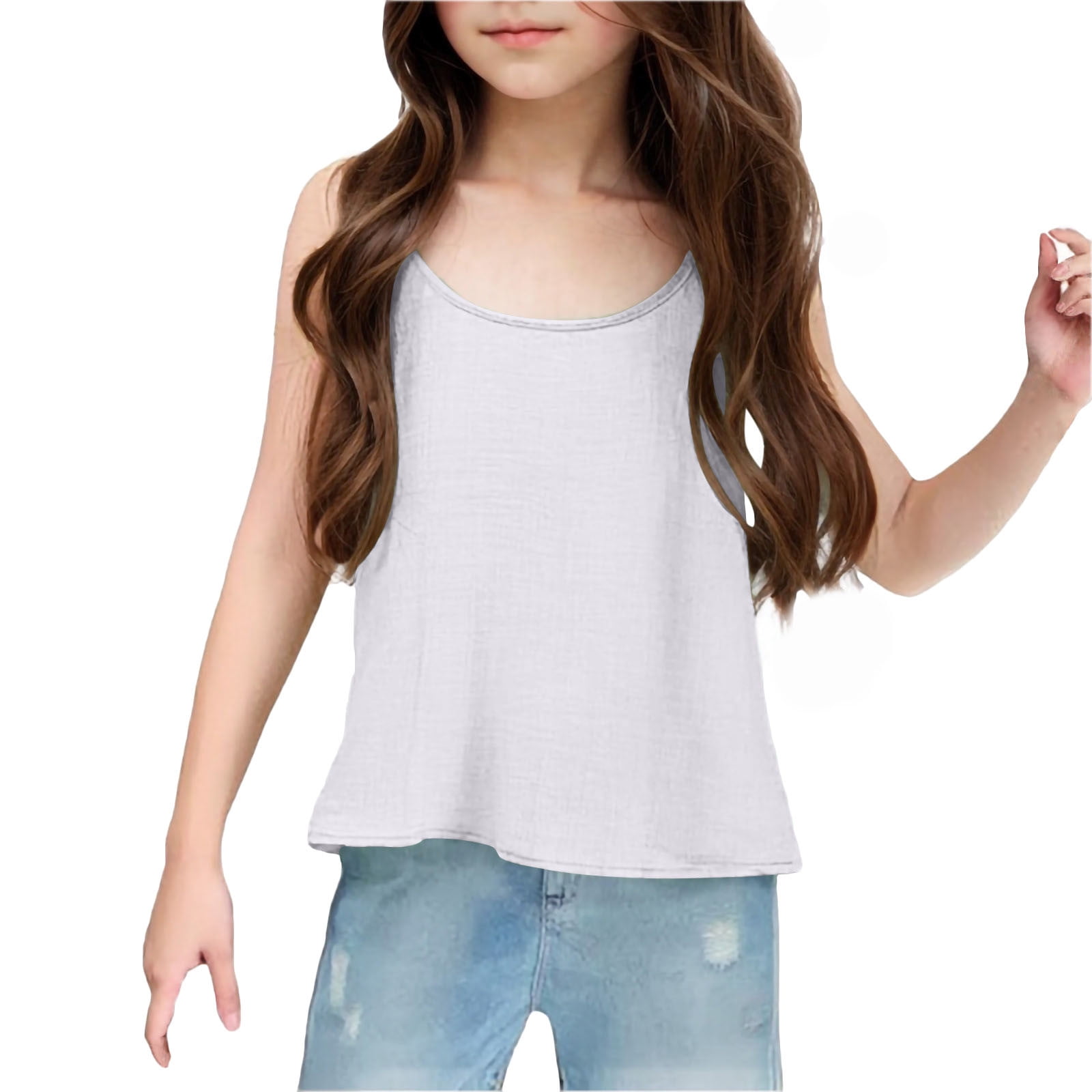 Girls Linen Camisole Tank Tops Summer Loose Cami Sleeveless Shirts ...