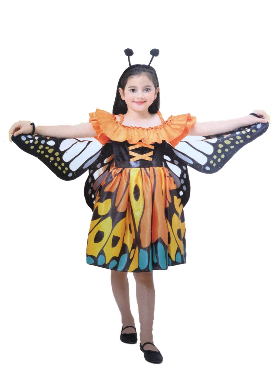 Girls Little Orange Butterfly Halloween Costume Dress Wings Headband ...