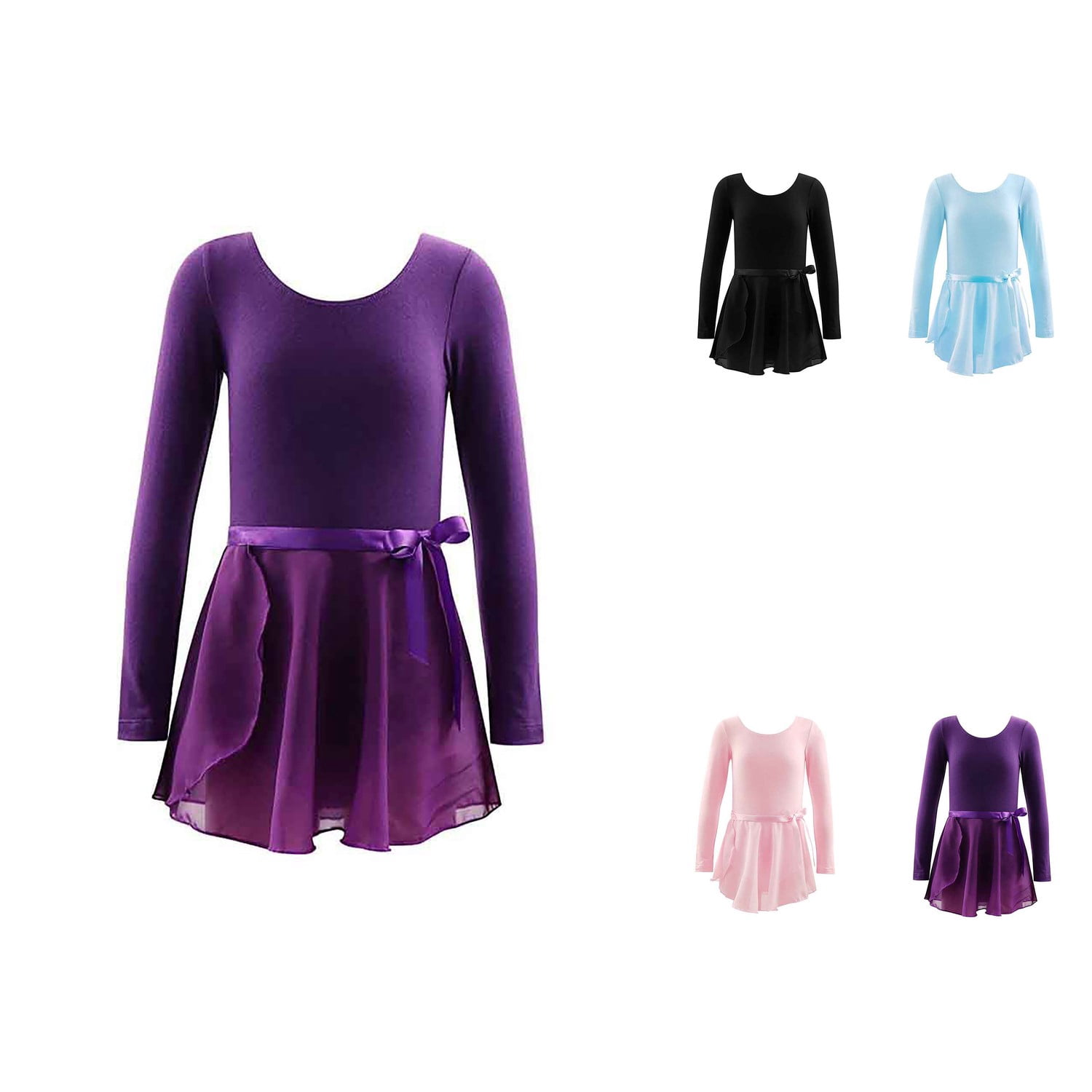 Girls Long Sleeve Ballet Leotard with Skirt – Two-Piece Dance Dress for ...