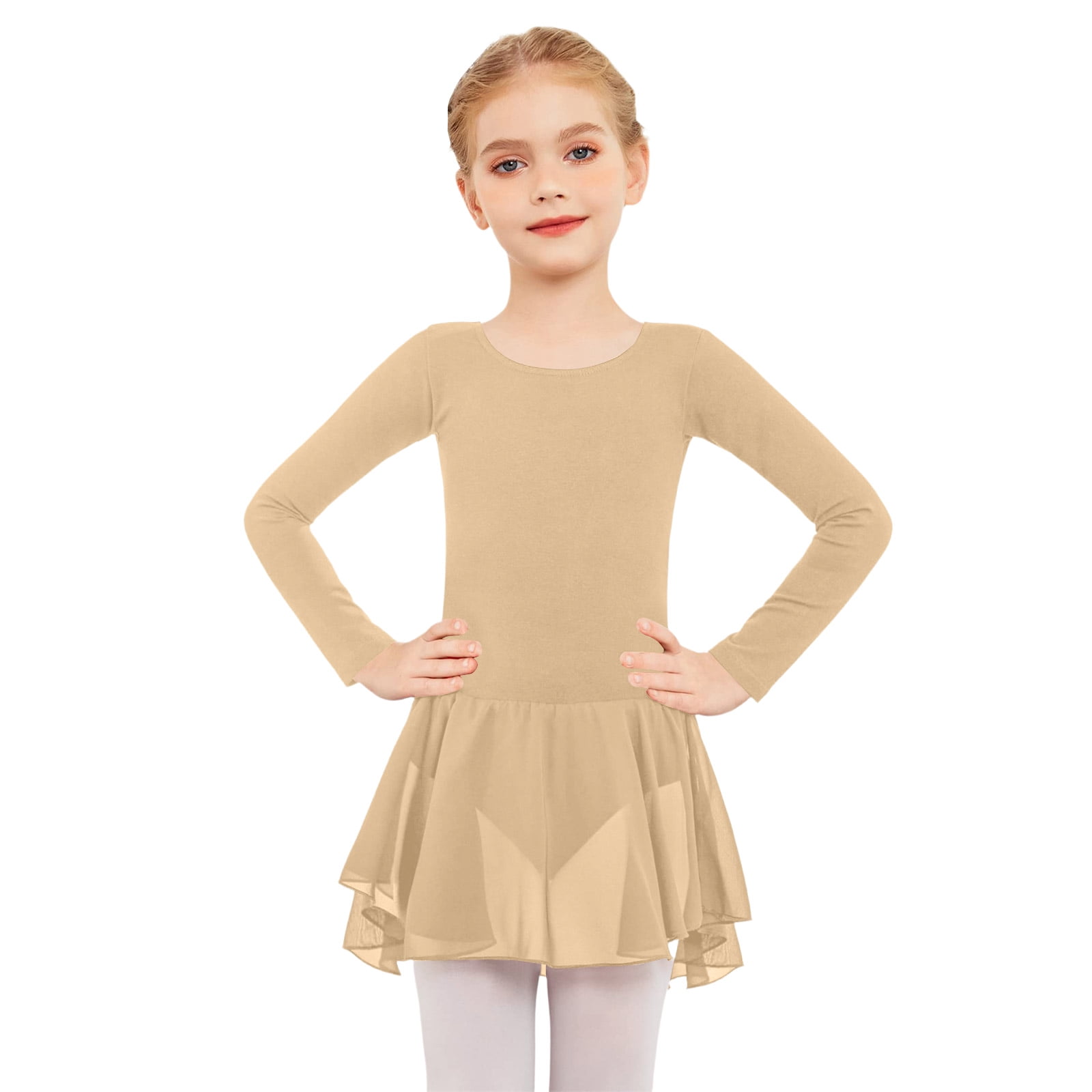 Girls Long Sleeve Ballet Leotards Tutu Dress Crisscross Back Dance ...