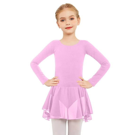 Girls Long Sleeve Ballet Leotards Tutu Dress Crisscross Back Dance ...