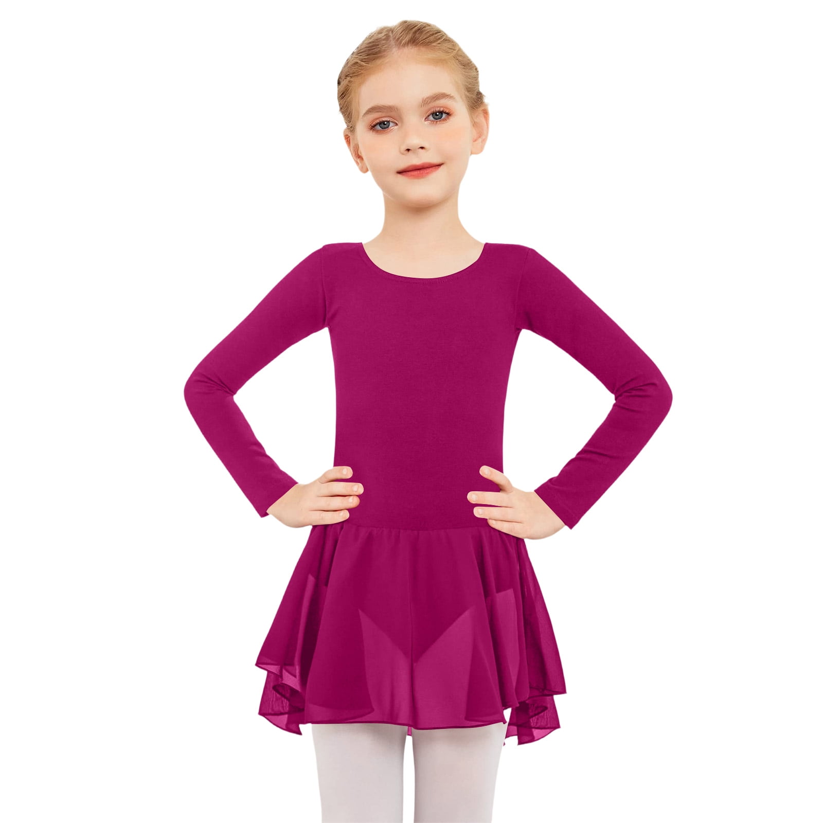 Girls Long Sleeve Ballet Leotards Tutu Dress Crisscross Back Dance ...