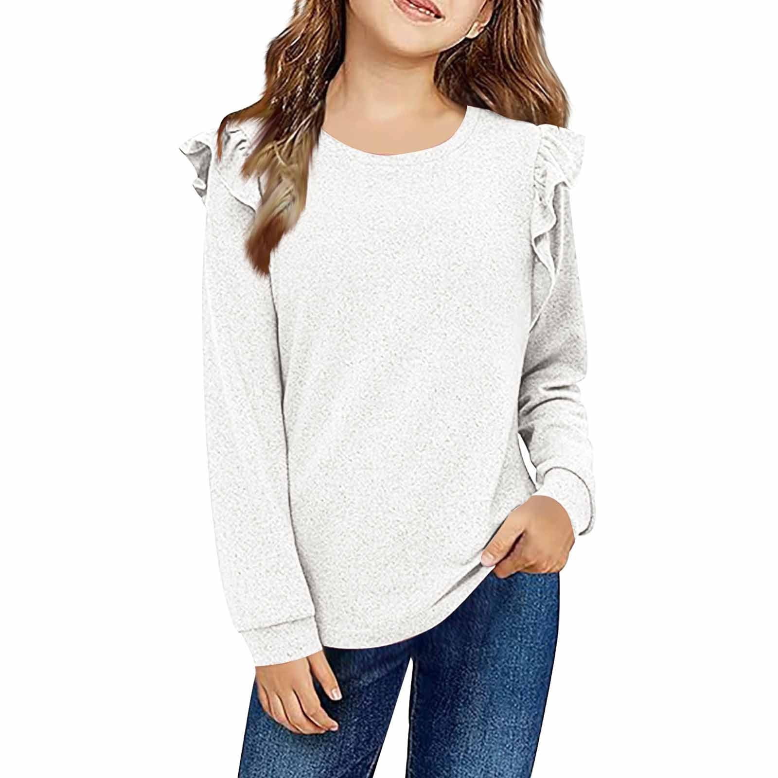 Girls Long Sleeve Blouse with Lace Trim - Fall Winter Tunic Shirt for ...