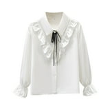 Girls Long Sleeve Button Up Shirt with Faux Pearls Decor Princess ...