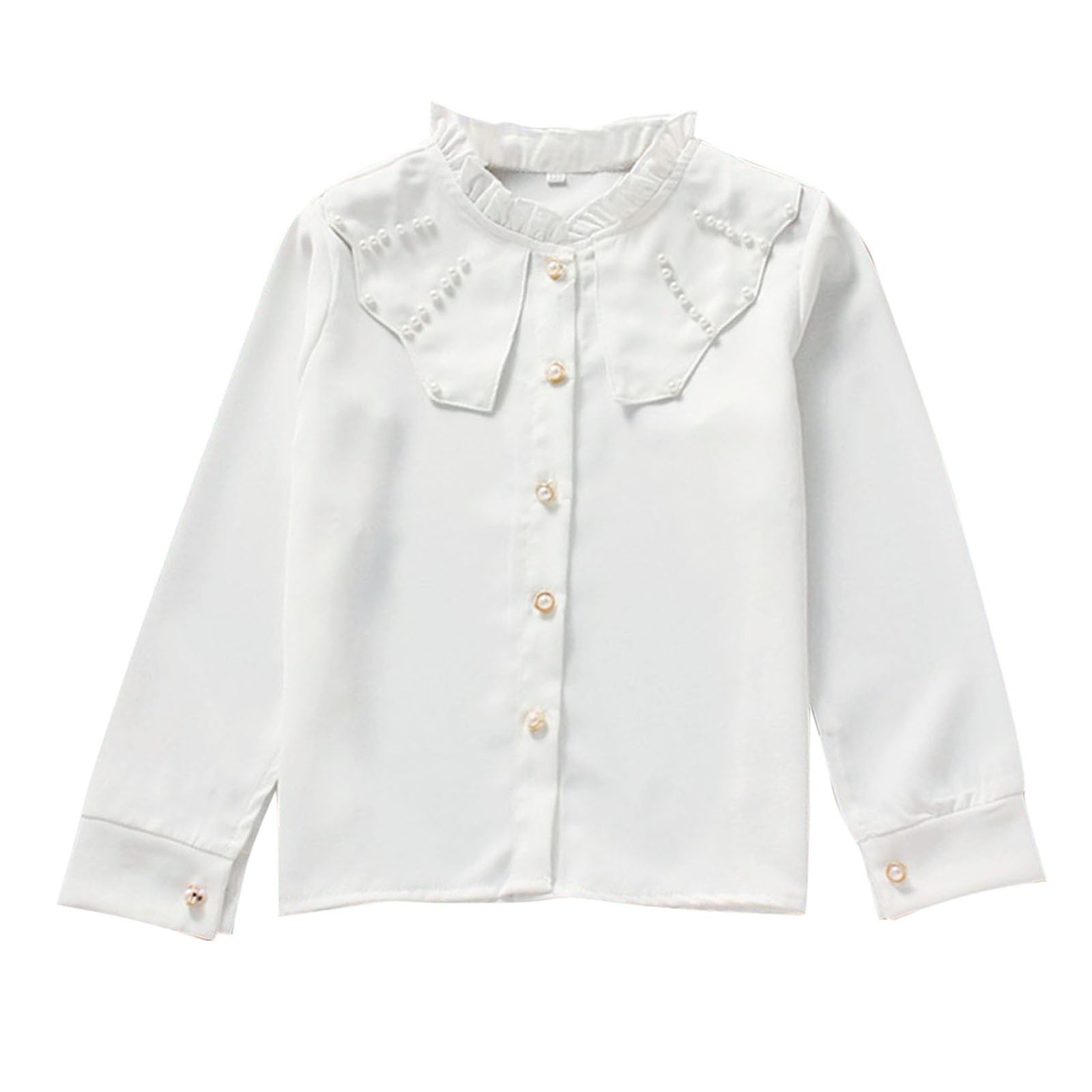 Girls Long Sleeve Button Up Shirt with Faux Pearls Decor Princess ...