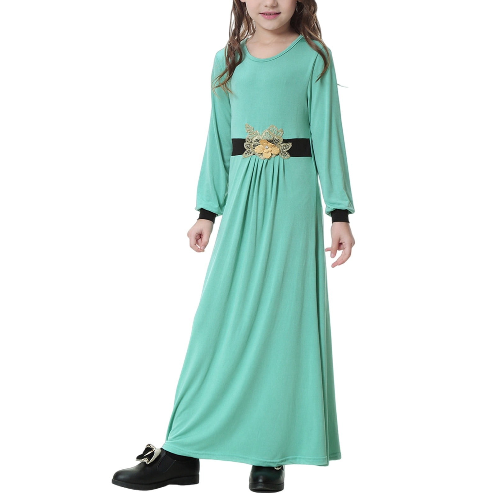 Girls Long Sleeve Crew Neck Dress, Solid Color Maxi Dress for Kids ...