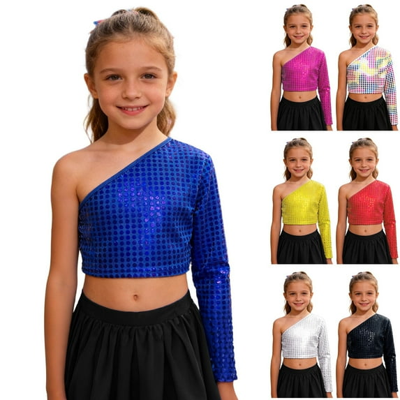 Girls Long Sleeve Cropped Top with Off Shoulder Disign Polka Print ...