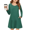 Girls Long Sleeve Dress, Solid Color A-Line Swing Dress with Pockets ...