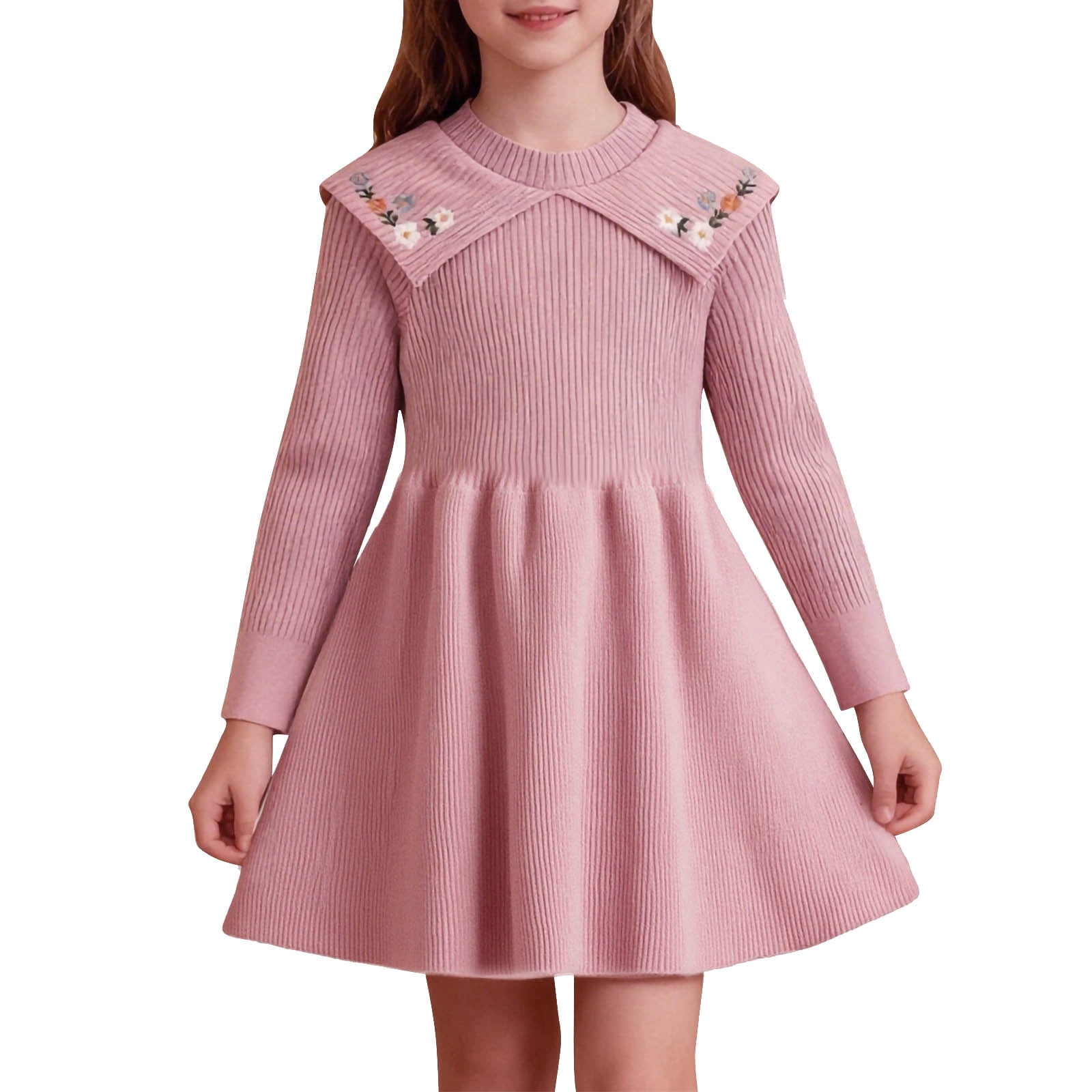 Girls Long Sleeve Dresses for Girls Crew Neck Sweater Crochet Thermal ...