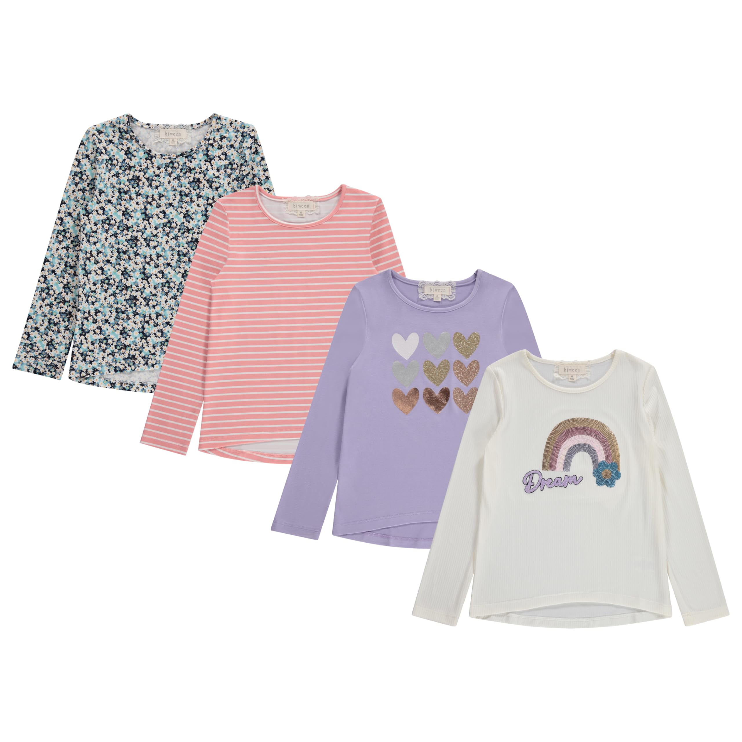 Girls Long Sleeve Fall Graphic Tops, School & Sports Tees, 4 Pack ...