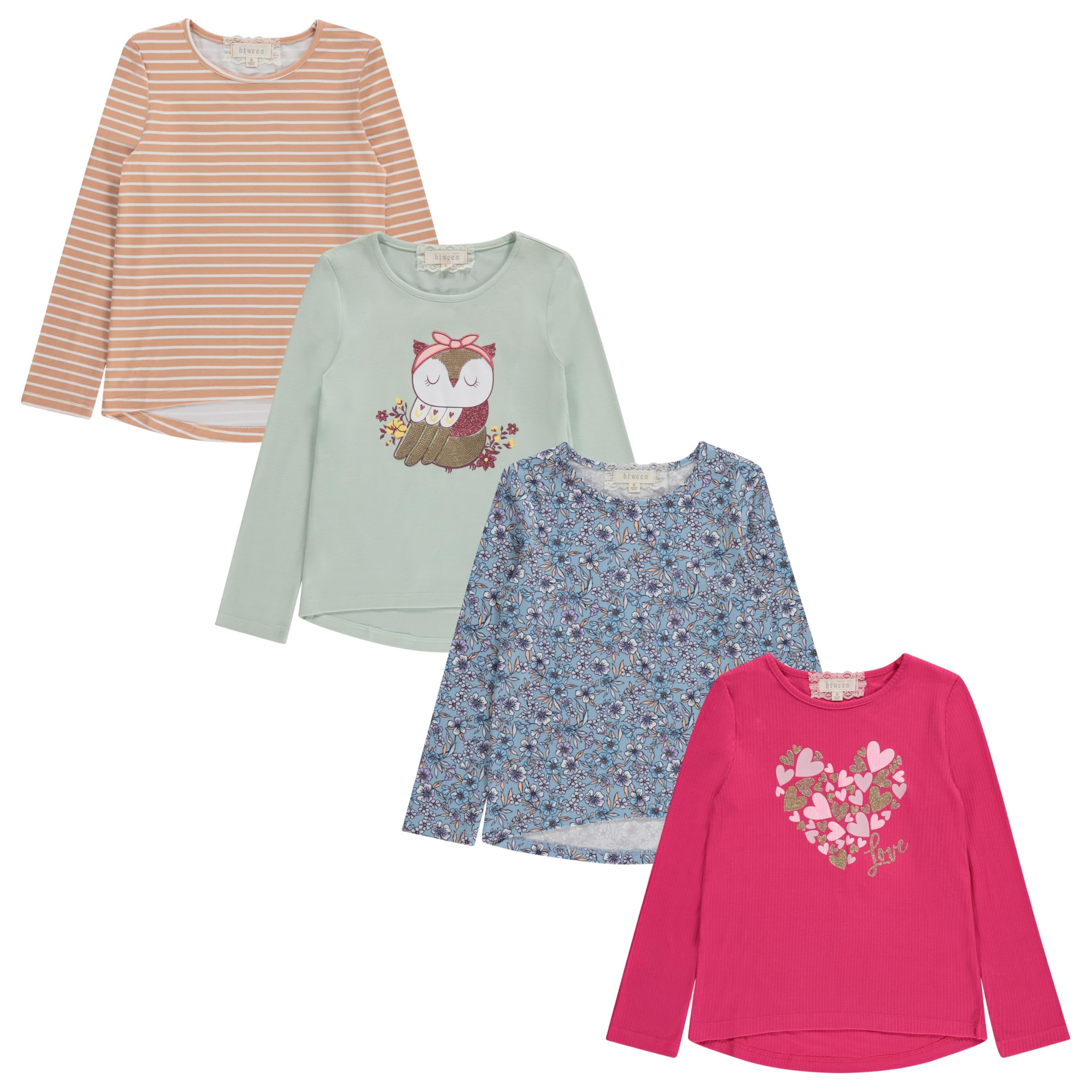 Girls Long Sleeve Fall Graphic Tops, School & Sports Tees, 4 Pack ...