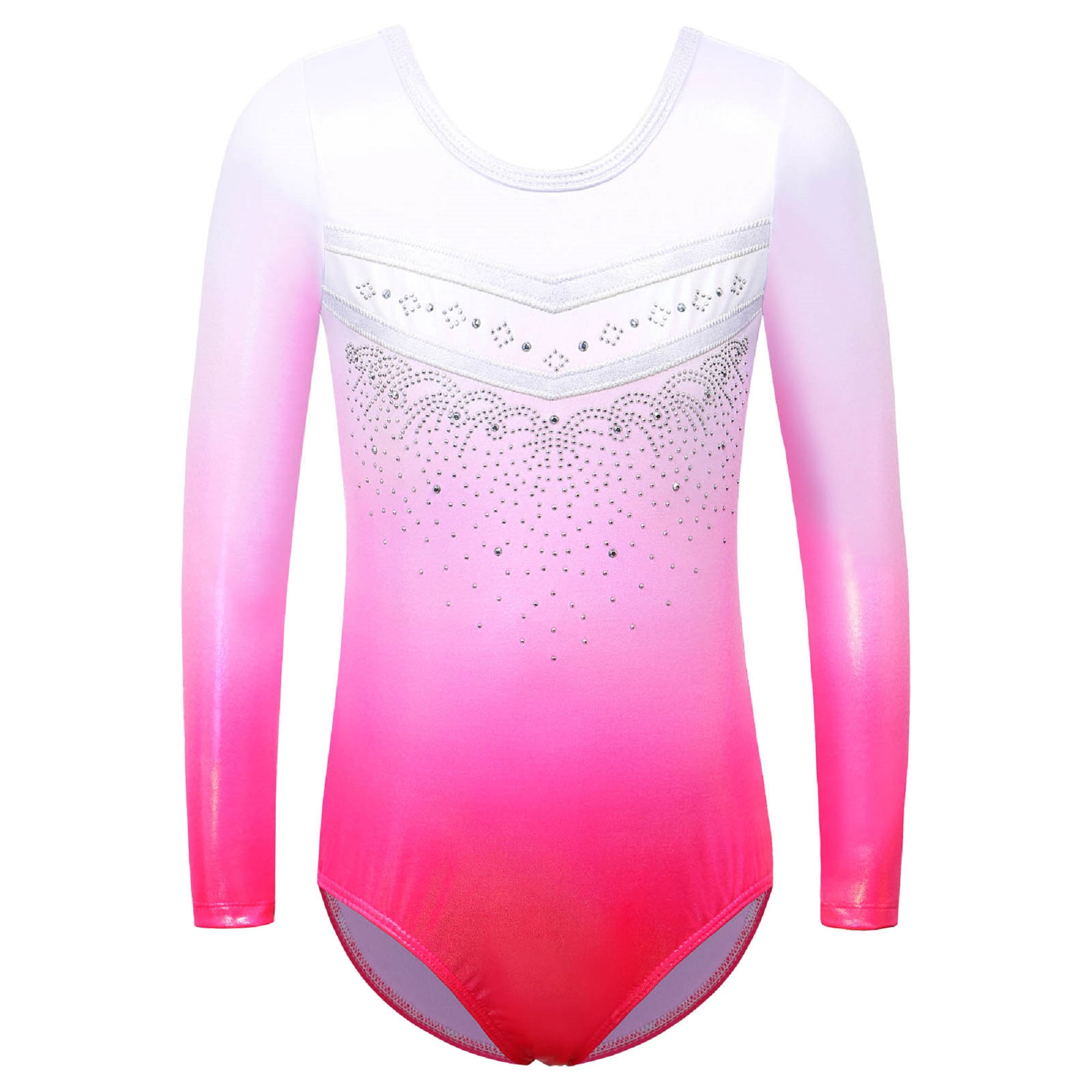 Girls Long Sleeve Gymnastics Leotard Gradient Pink Ballet Dance Clothes ...