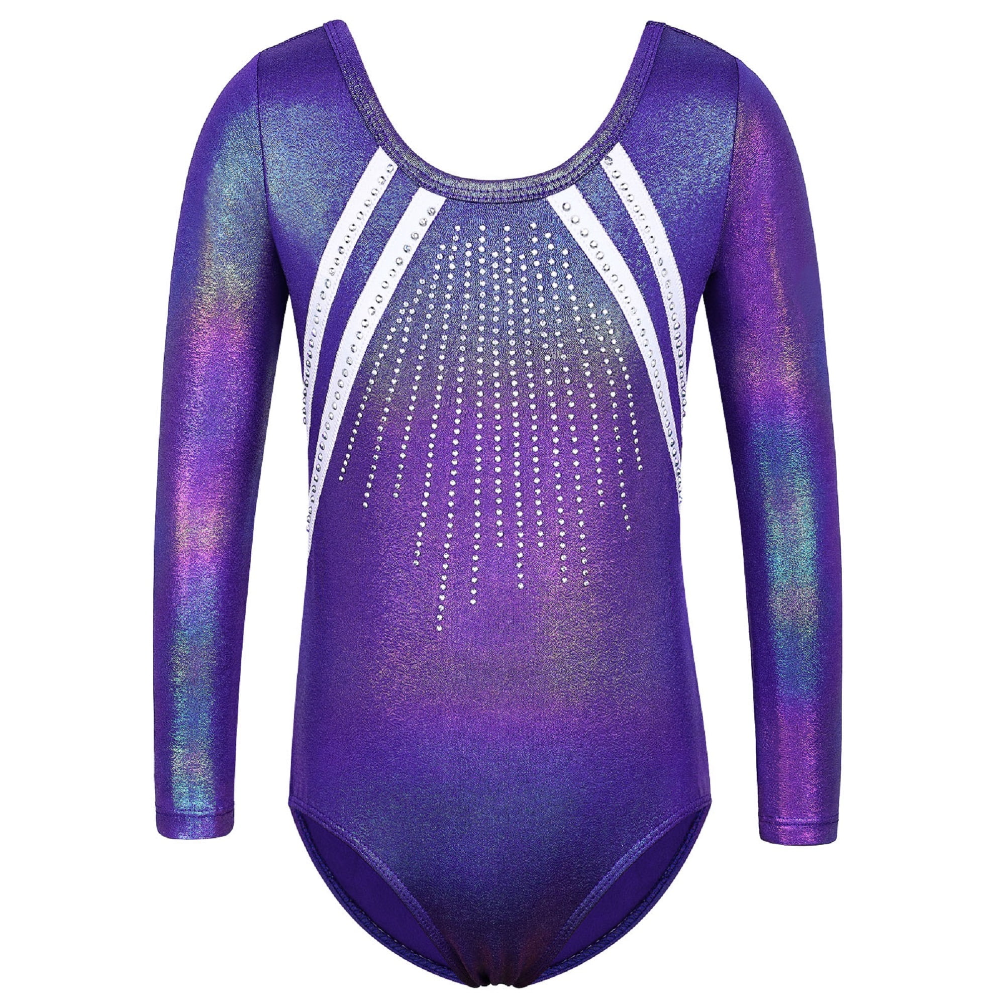 BAOHULU Kids Little Girls Long Sleeve Gymnastics Leotard Purple Diamond ...