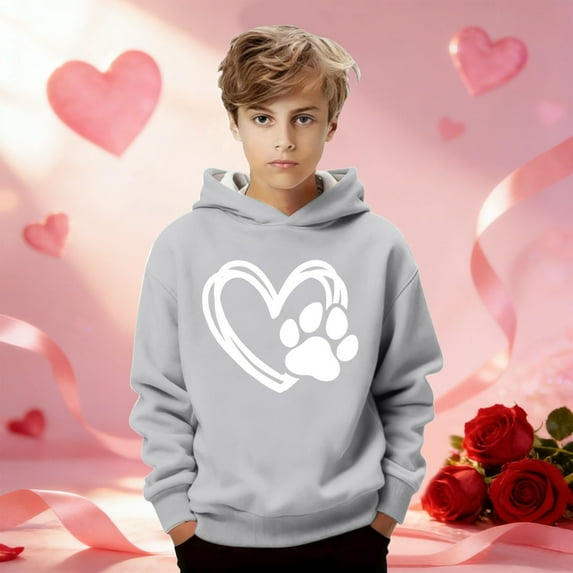 Girls Long Sleeve Hooded Sweatshirt with Cute Puppy and Heart Print ...
