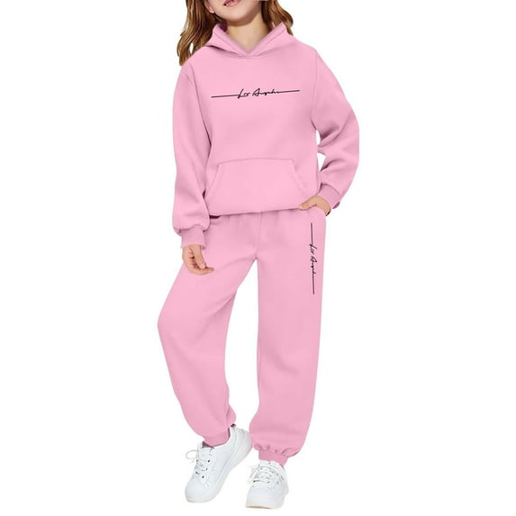Girls Long Sleeve Hooded Sweatshirt and Sweatpants Letter Print Full ...