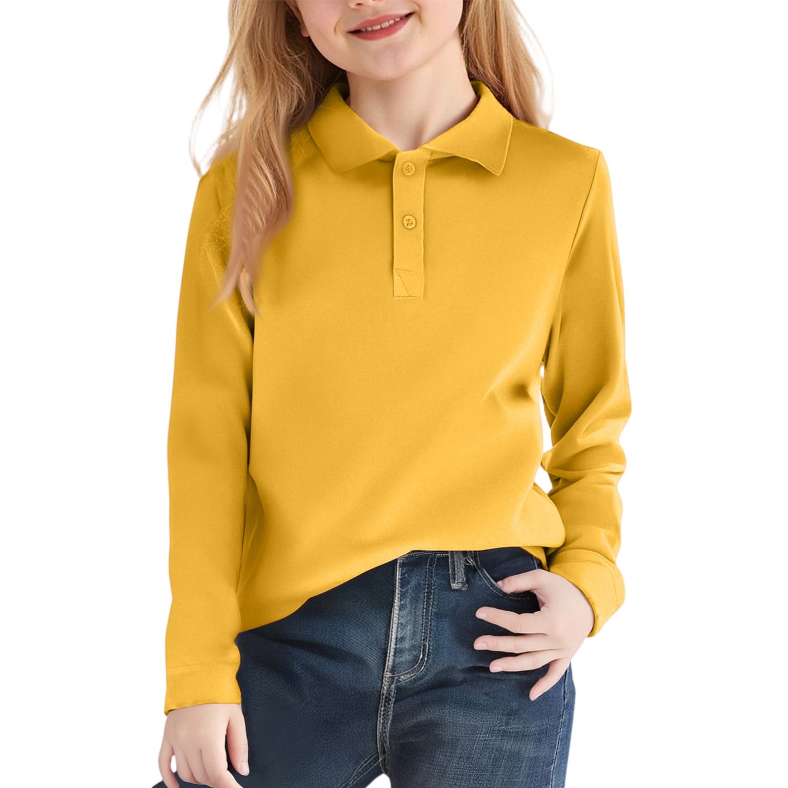 Girls Long Sleeve Interlock Polo, School Uniform 6T-10Y, Feminine Fit ...