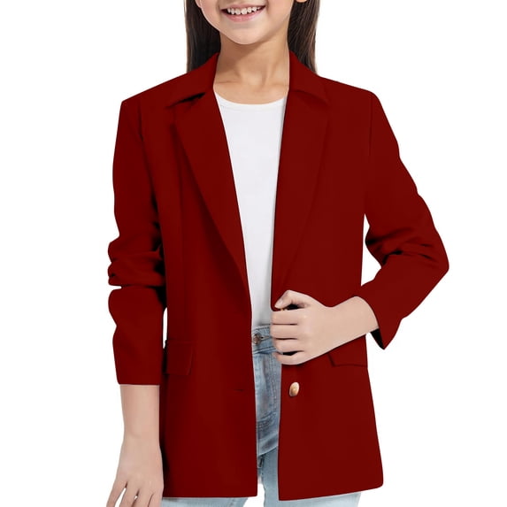 Girls' Long Sleeve Notch Collar Blazer Jacket with Inner Pocket, Open ...