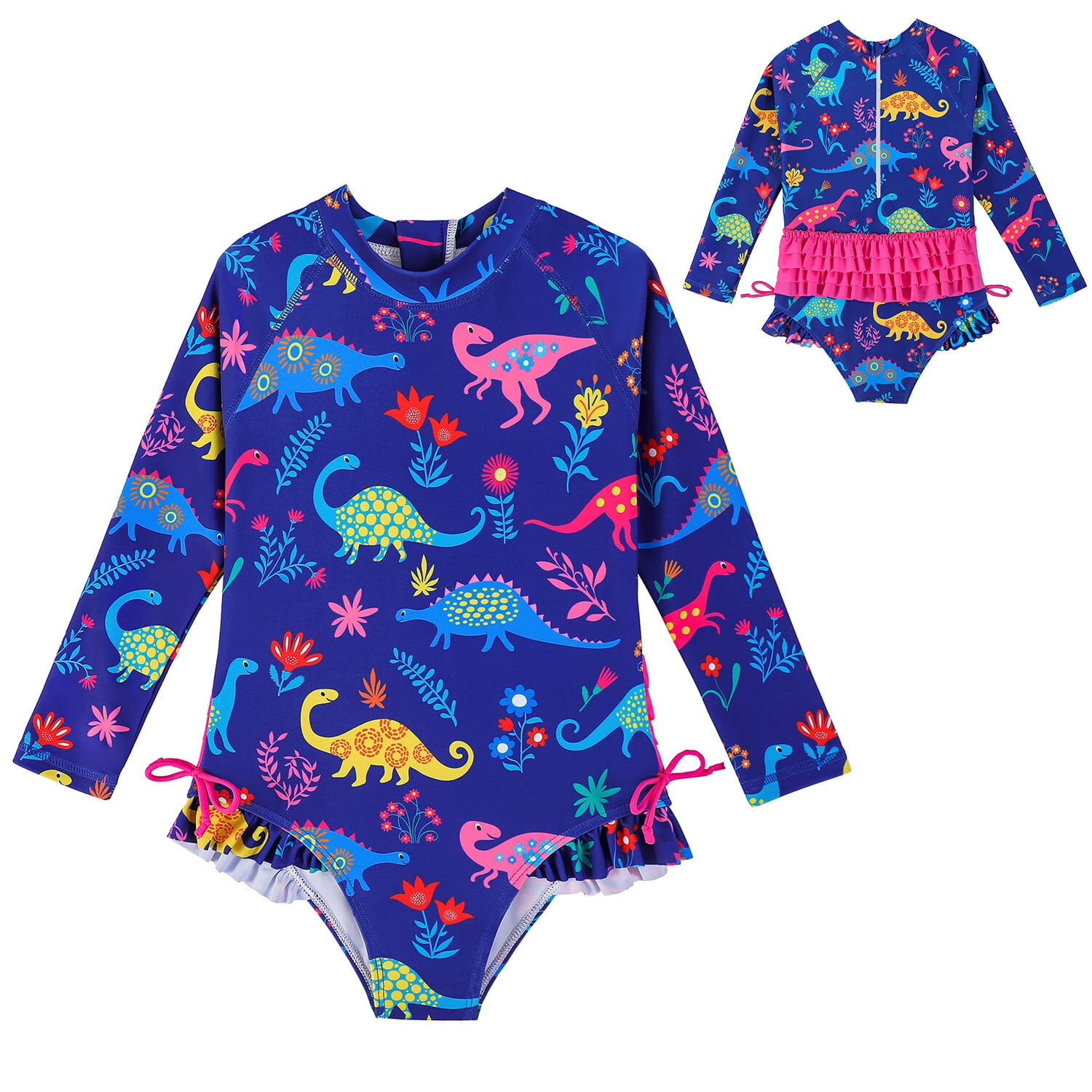 Girls Long Sleeve One Piece Swimsuit Rash Guard Bathing Suit Zipper ...