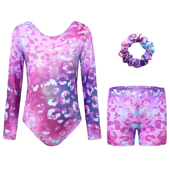 Girls Long Sleeve Performance Leotard with Glitter Print and Matching ...