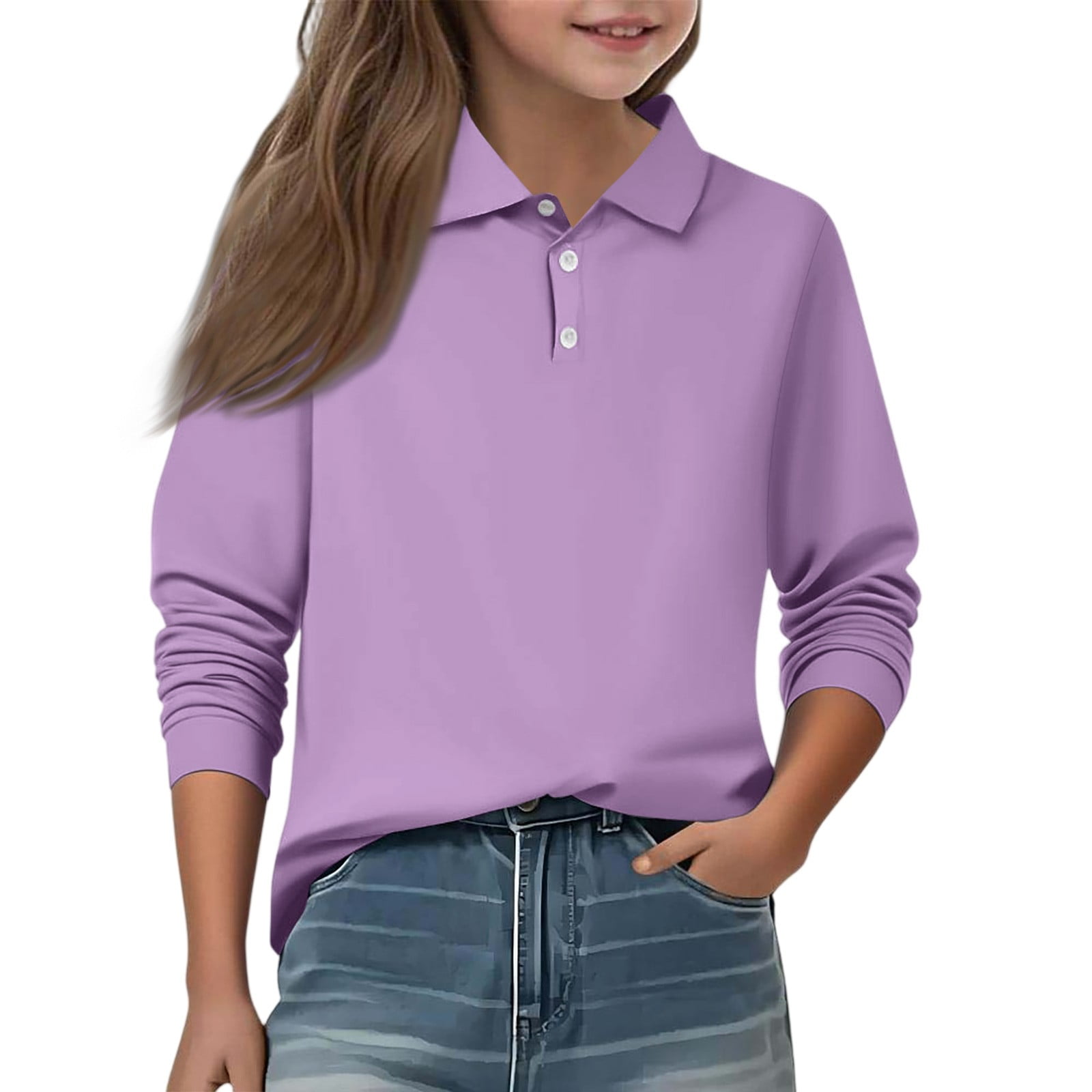 Girls Long Sleeve Polo Shirts Kids Peter Pan Collar School Uniform ...